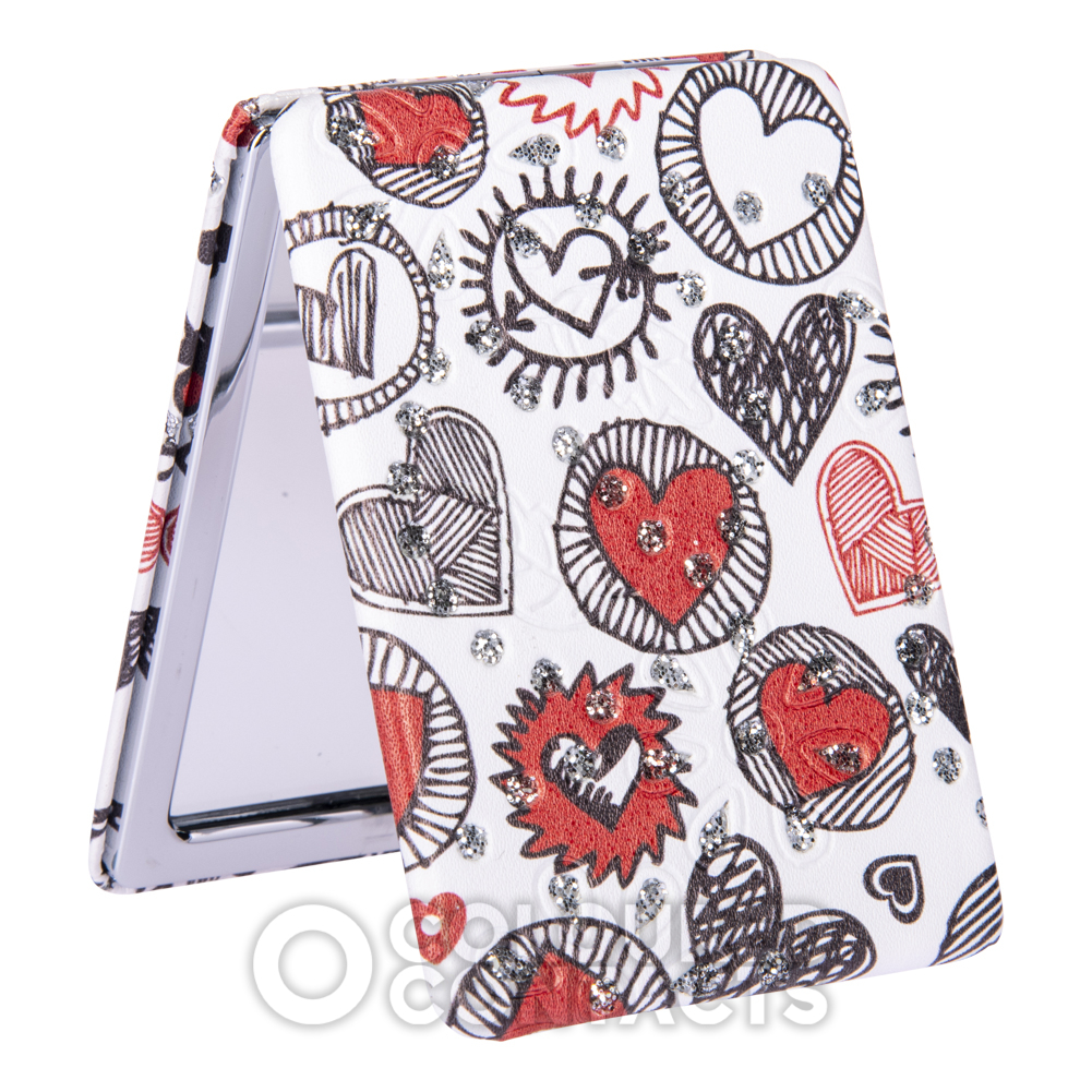 Doodle Hearts | Folding Compact Contact Lens Mirror