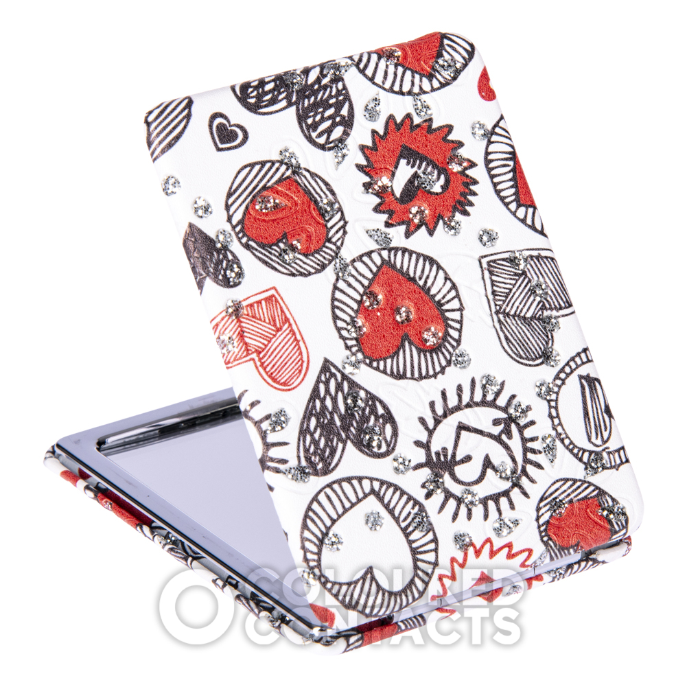 Doodle Hearts | Folding Compact Contact Lens Mirror