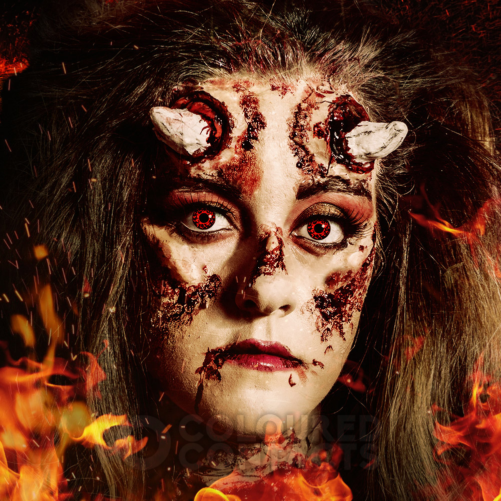 Red Lava Eye 30 Day Coloured Contacts, Flame Demon Contact Lens